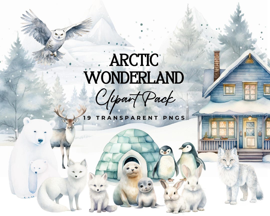 Arctic Animals Clipart Bundle Cute Arctic Animals Clipart Watercolor ...