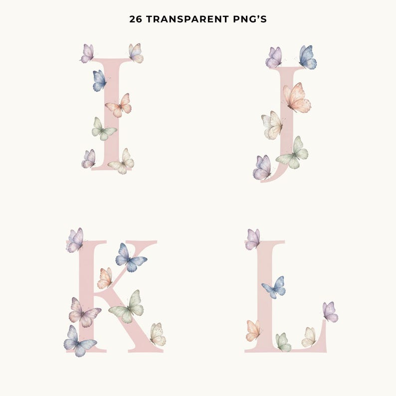 Watercolor Butterfly Alphabet Clipart | Pastel Butterfly Letters PNG ...