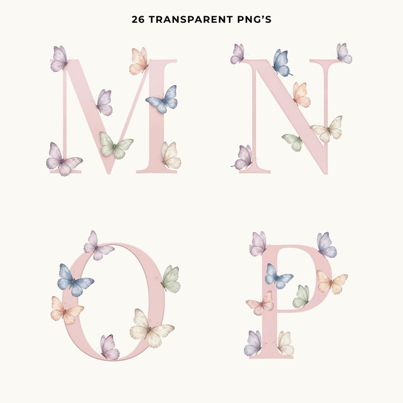Watercolor Butterfly Alphabet Clipart | Pastel Butterfly Letters PNG ...