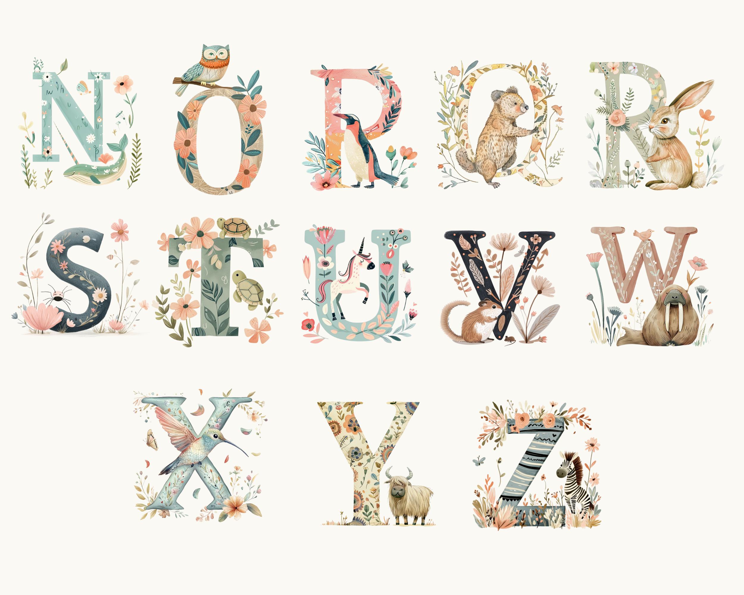 Boho Animal Alphabet Letters Clipart | Watercolor Animal Alphabet ...