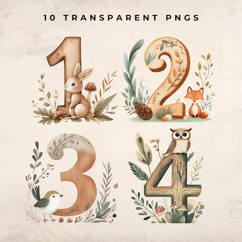 Woodland Number Clipart - Cute Animal Numbers | Woodland Animals Number ...