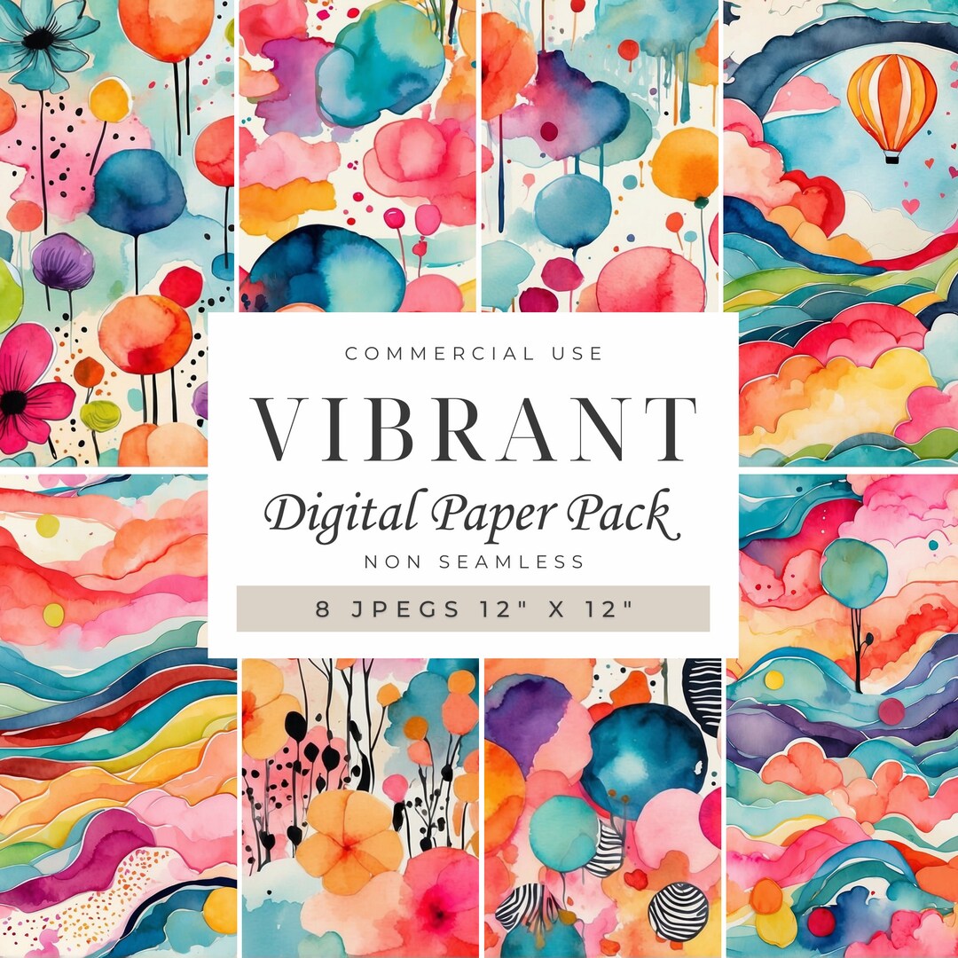 8 VIBRANT WATERCOLOR Digital Papers | Commercial Use | Background Paper ...