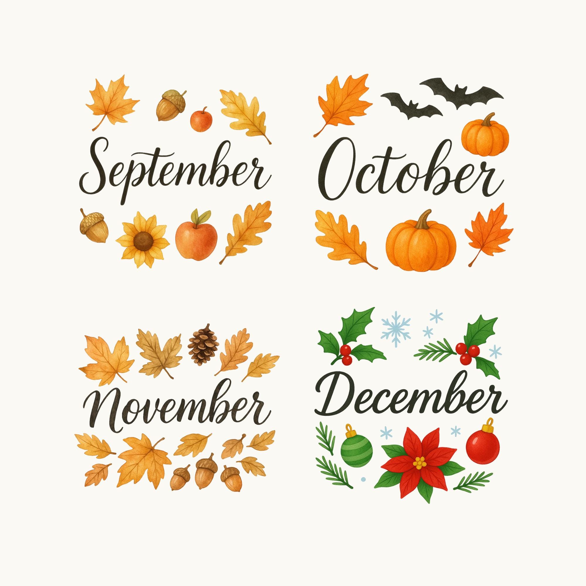 Months of Year Clipart, Printable Calendar Designs, Watercolor Graphics ...