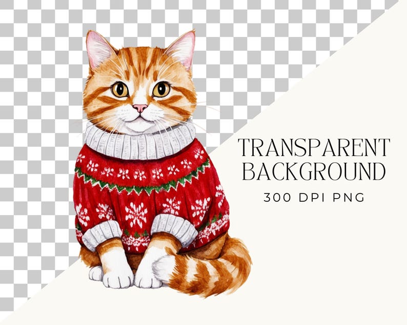 Watercolor Christmas Cat Clipart | Cute Christmas Cat Clipart Bundle ...