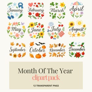Months of Year Clipart, Printable Calendar Designs, Watercolor Graphics ...