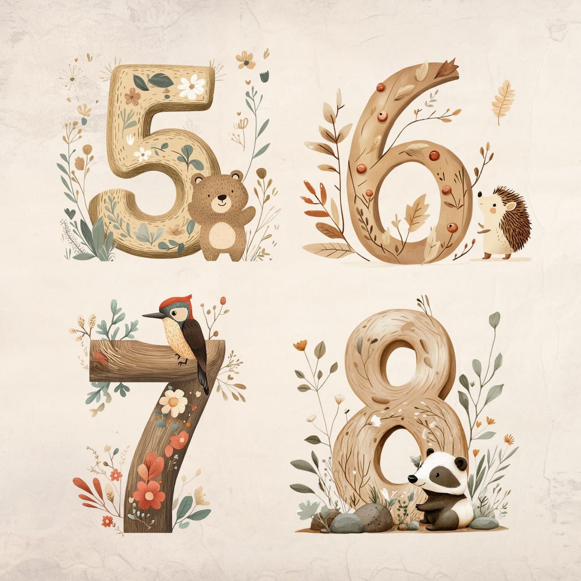 Woodland Number Clipart - Cute Animal Numbers | Woodland Animals Number ...