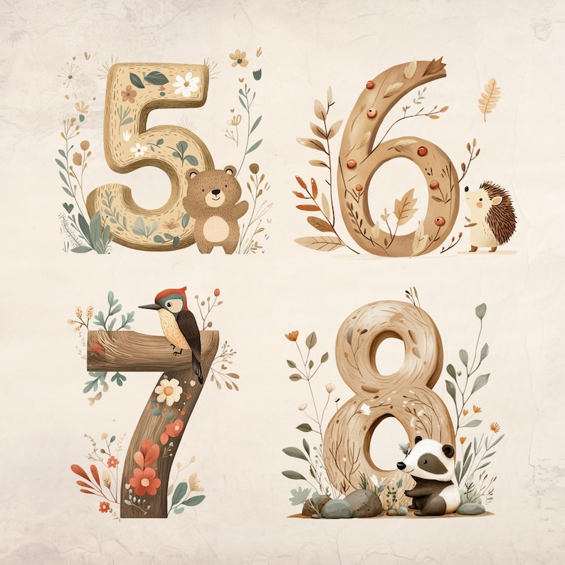 Woodland Number Clipart - Cute Animal Numbers | Woodland Animals Number ...