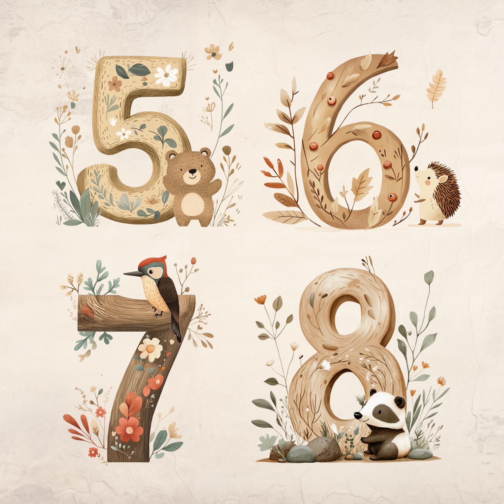 Woodland Number Clipart - Cute Animal Numbers | Woodland Animals Number ...