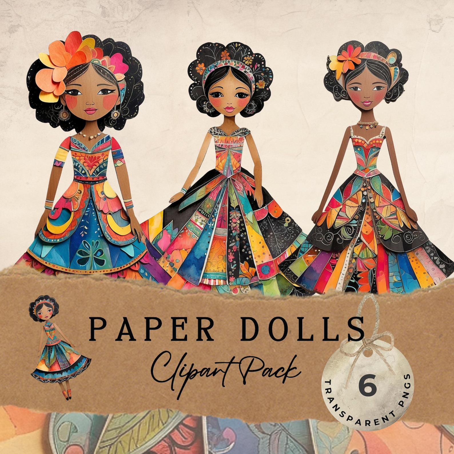 BLACK PAPER DOLL Clipart | Whimsical Dollhouse Art | Paper Dolls ...