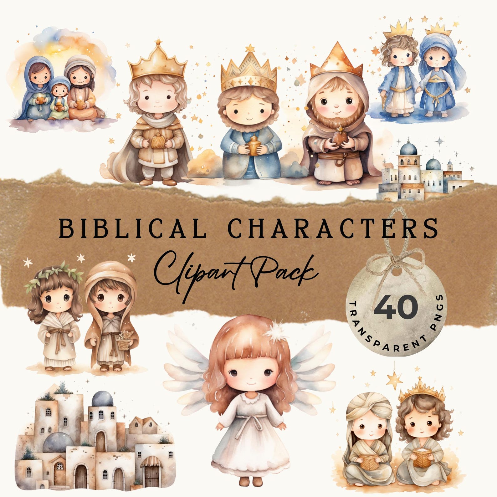 Cute Nativity Clipart | Biblical Characters Clipart Bundle | Watercolor ...