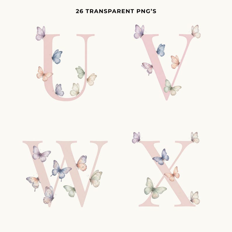 Watercolor Butterfly Alphabet Clipart | Pastel Butterfly Letters PNG ...