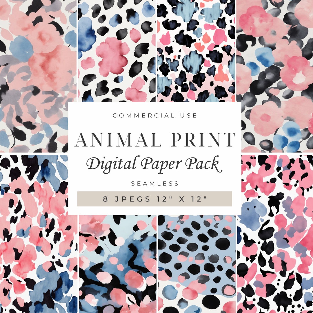 Animal Print Digital Paper | Blue and Pink Leopard Print Seamless ...