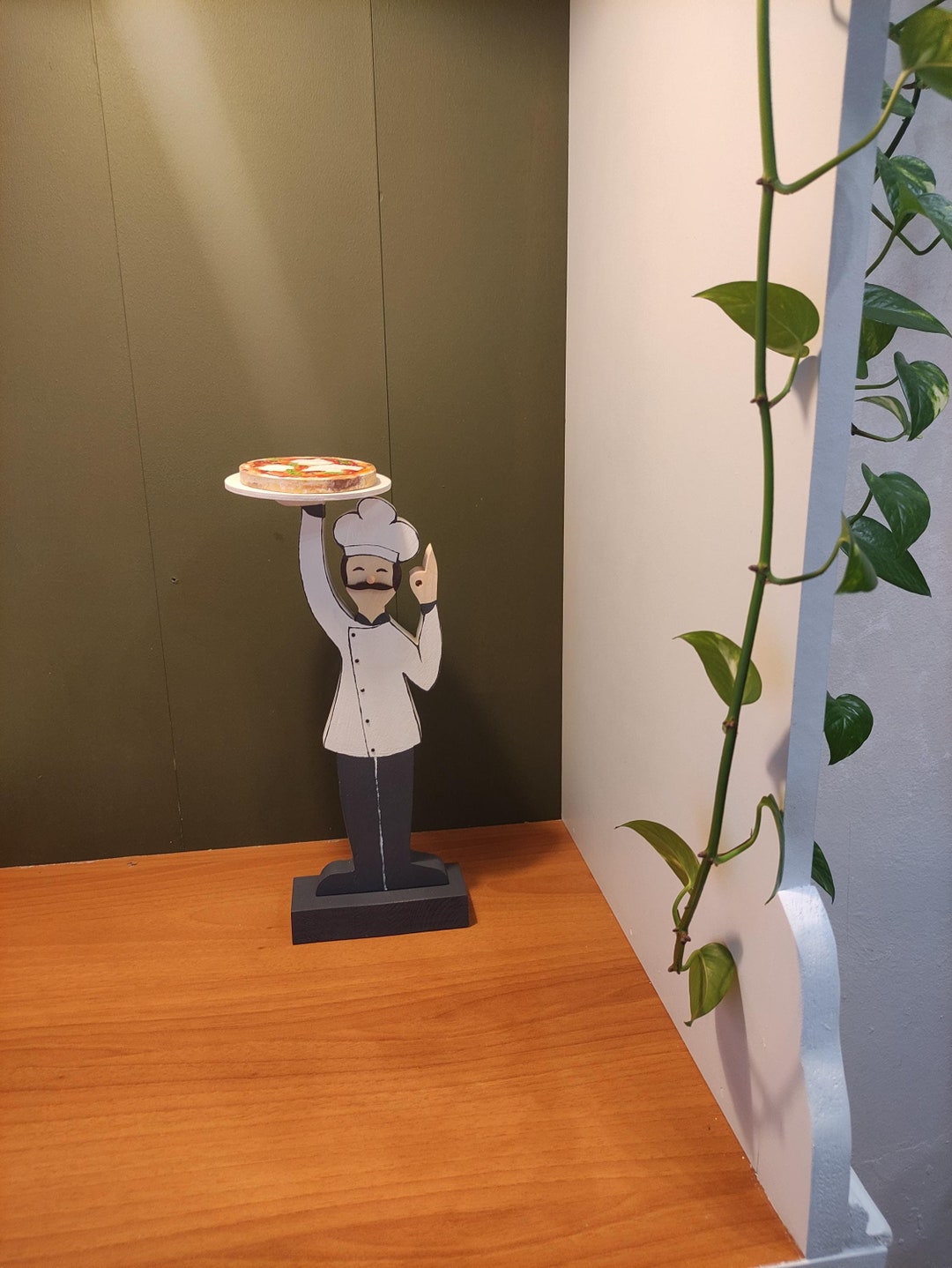 Handmade Wooden Pizza Chef Figurine – Eco-friendly Kitchen Decor or ...