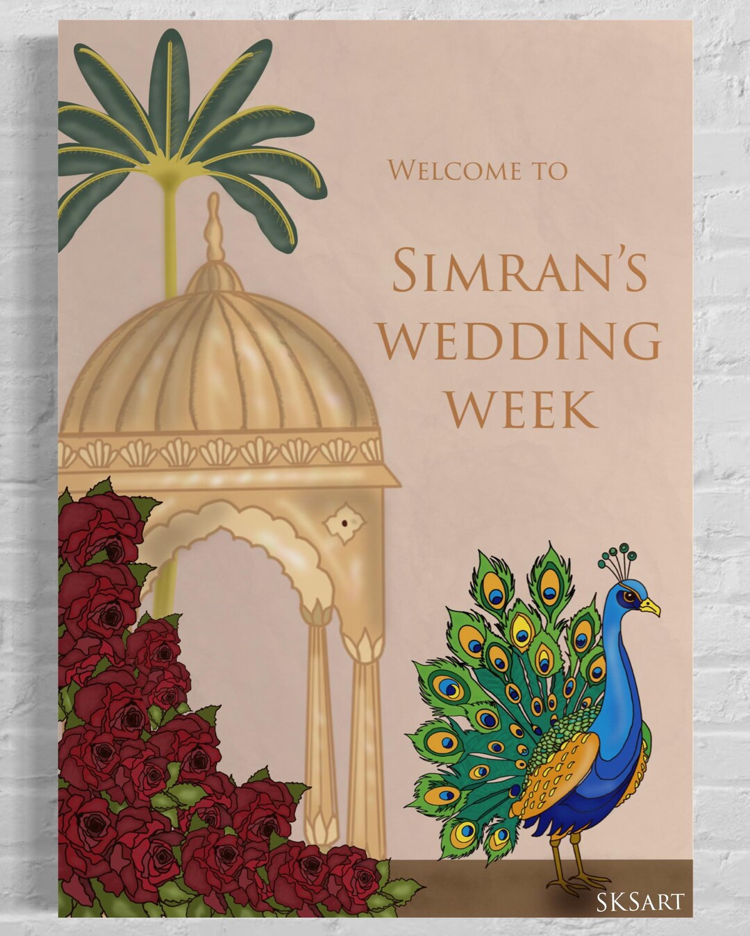 Indian Wedding Week Welcome Sign - Rajasthani Scenery With Peacock ...