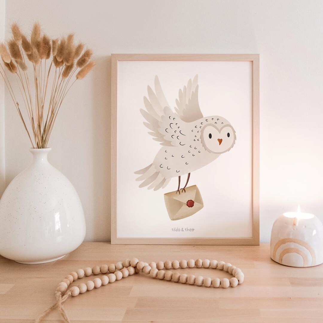 Snowy Owl Poster With Letter, Winter Art Print - Reading Gift, White ...