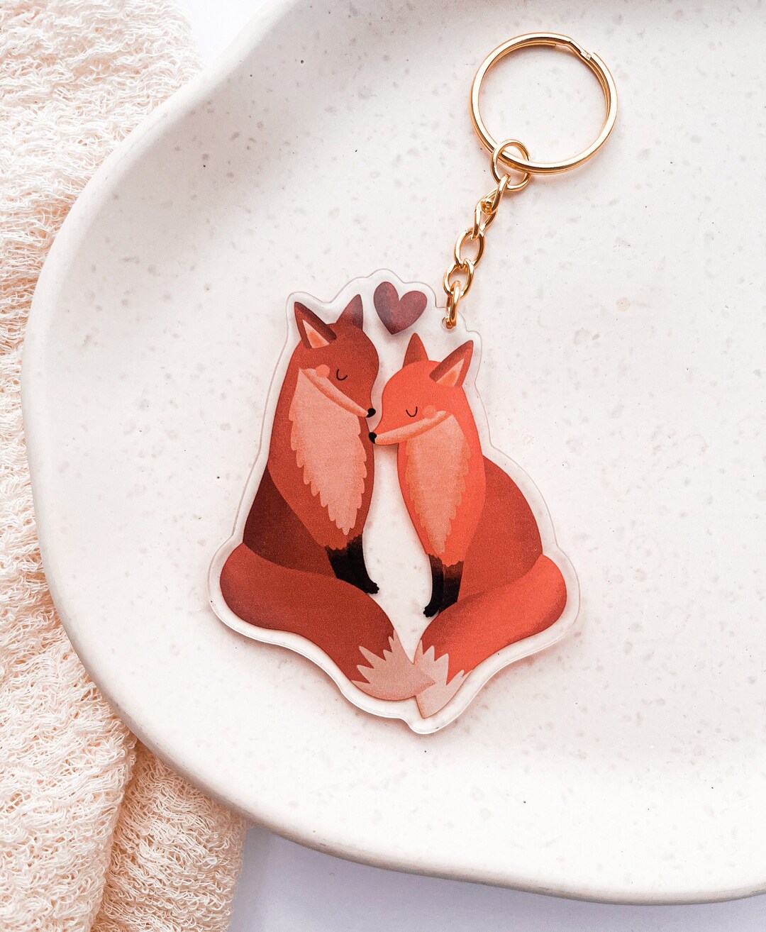 Keychain Fox Pair Acrylic Gift Wedding Foxes Housewarming - Etsy