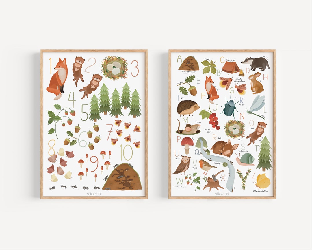 Poster Set Children's Room Forest Numbers & Alphabet - Etsy