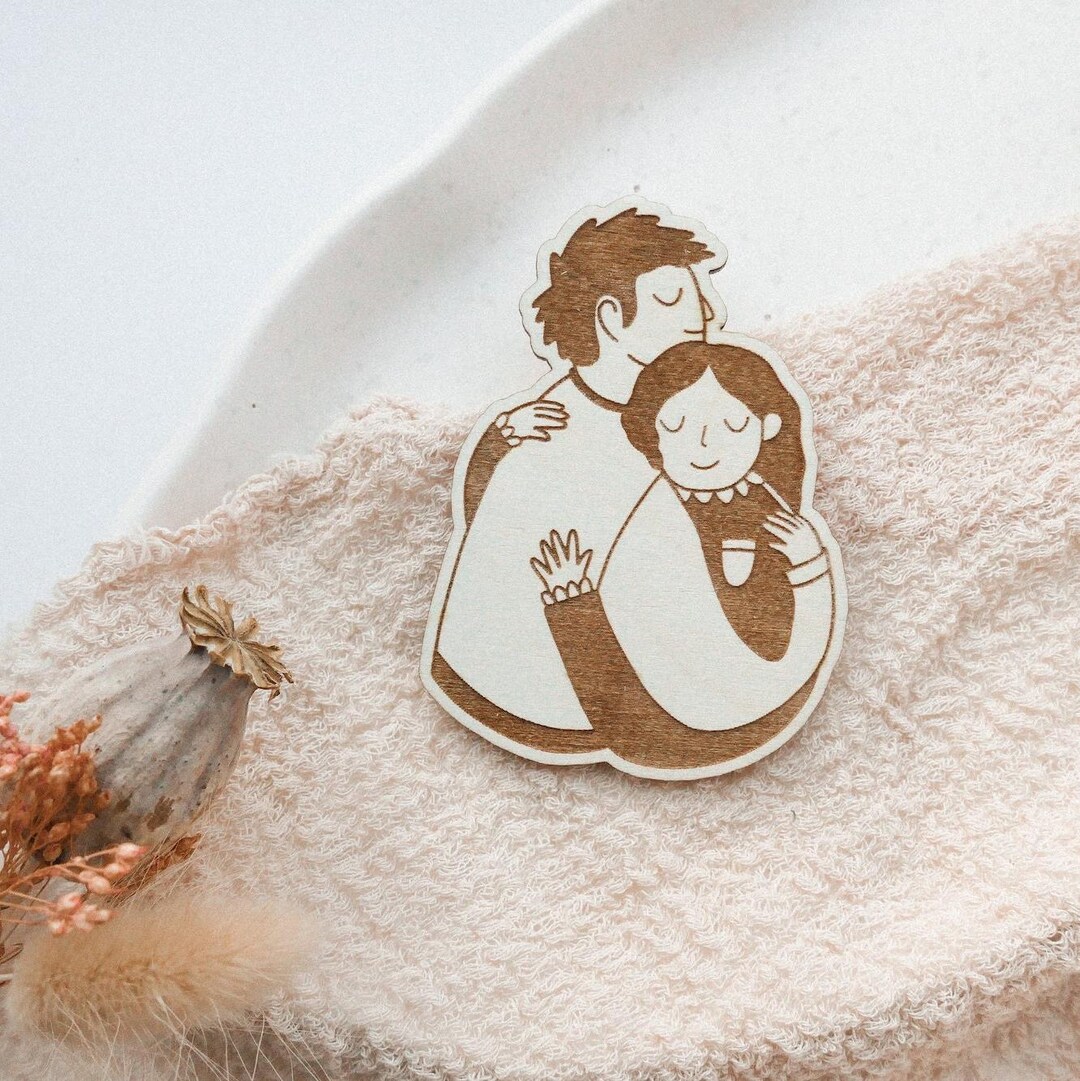 Wooden Couple Magnet on Postcard, Fridge Magnet, Hug - Wedding Gift ...