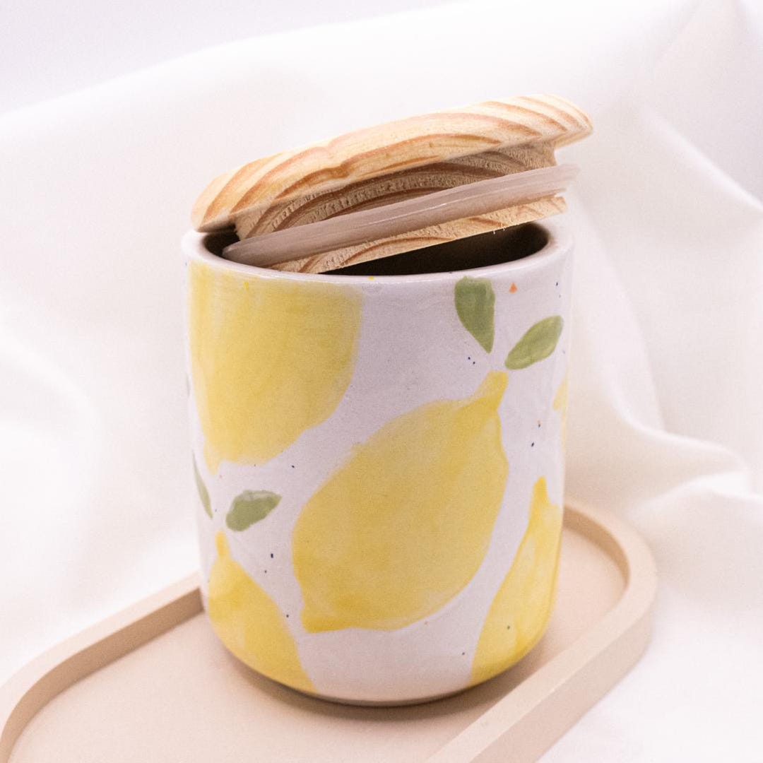 Storage Jar Lemon Hand-painted Irregular Box Lemon Branches Ceramic Jar ...