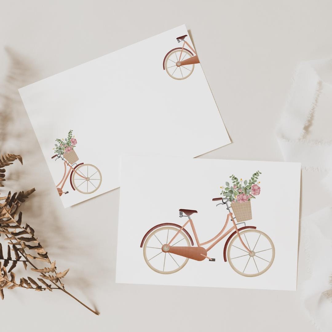 Postcard Bicycle Flower Basket Card Spring - Postcard Bicycle Flowers ...