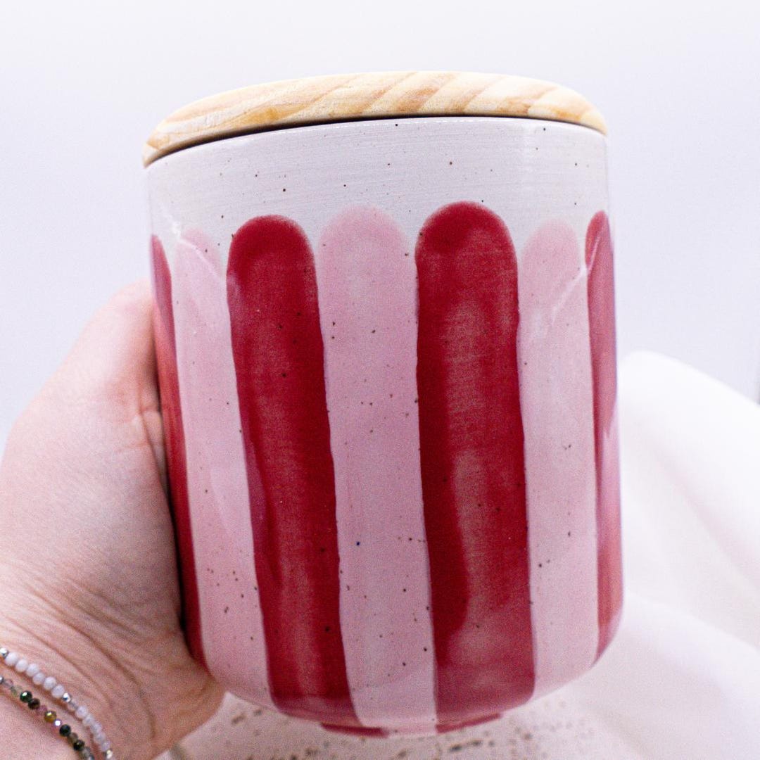 Storage Jar Stripes Pink Red Hand-painted Irregular Box Speckles ...
