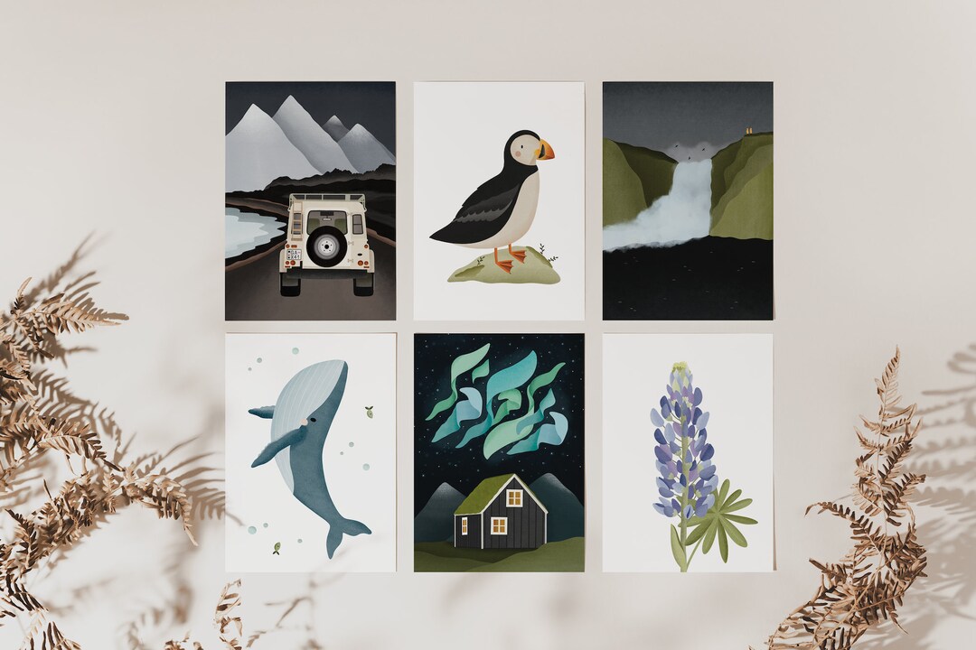 Postcard Set Iceland A6 Travel Cards Scandinavia - Northern Lights Map ...