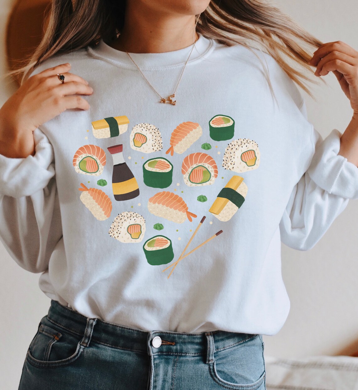 Sweater Sushi Heart Nigiri Cozy Sweater - Boho Clothing Sushi Gift Idea ...