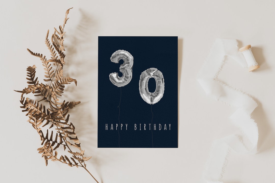 Birthday Card 30th Birthday Number Balloon - Postcard A6 - Number ...
