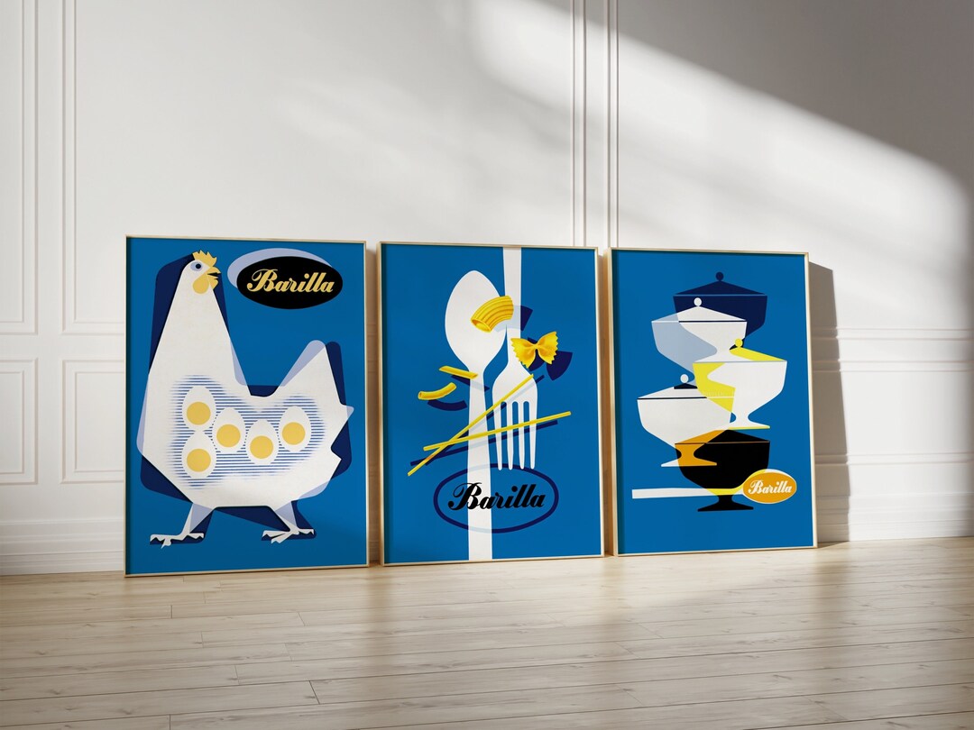 Set of 3 Pasta Wall Posters | 3 Barilla Posters | Retro Italian ...