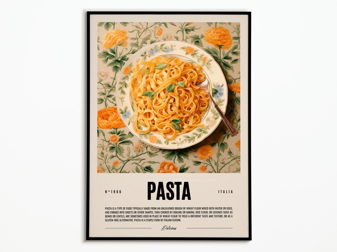 Vintage Italian Pasta Poster Kitchen Poster Recipe Poster Vintage Pasta ...