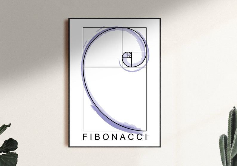 Fibonacci Wall Art, Math Gift Print, Golden Ratio Spiral, Fibonacci ...