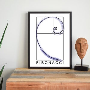 Fibonacci Wall Art, Math Gift Print, Golden Ratio Spiral, Fibonacci ...