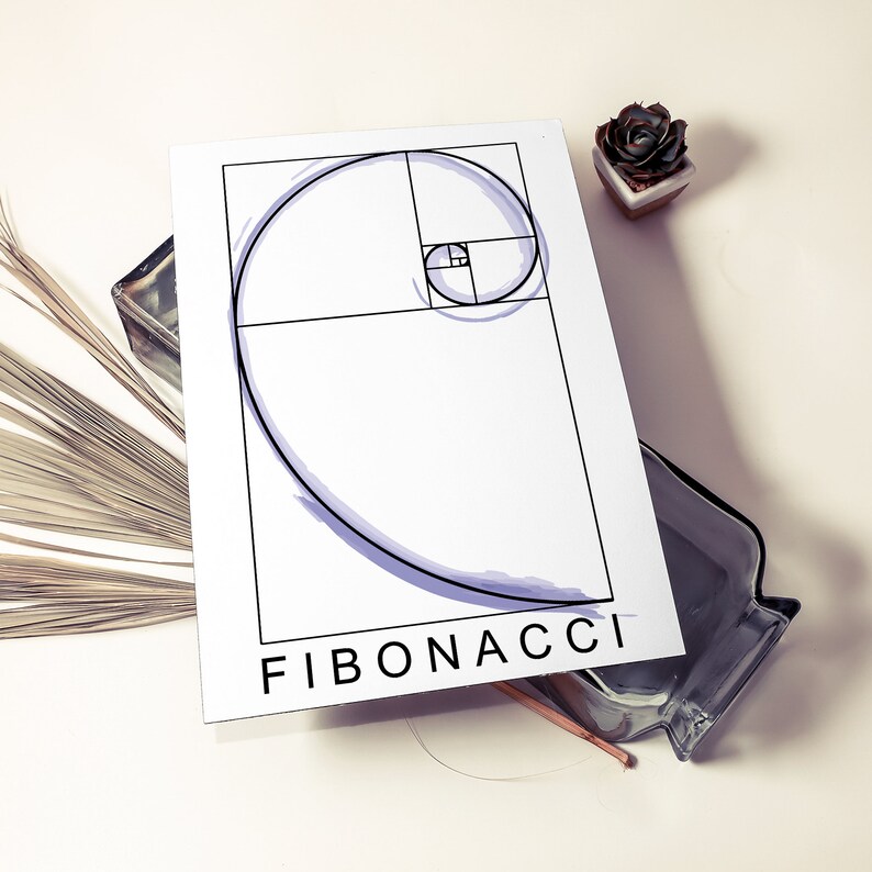 Fibonacci Wall Art, Math Gift Print, Golden Ratio Spiral, Fibonacci ...
