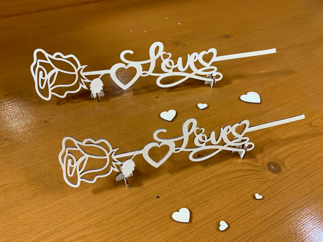 Beautiful Delicate Wooden Rose With Love Design, With Stands. Perfect ...