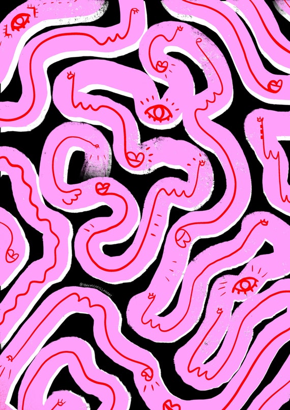 Squiggly Face Print black - Etsy