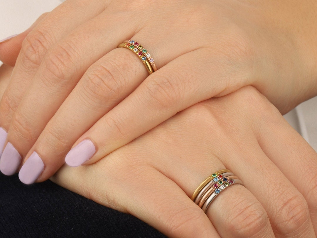 14K Gold Stackable Birthstone Rings, Personalized Gifts, Birthday Gift ...
