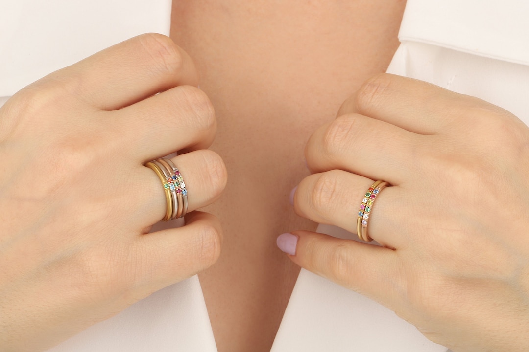 14K Gold Stackable Birthstone Rings, Silver Stacking Birthstone Rings, 10K Birthstone Rings ...
