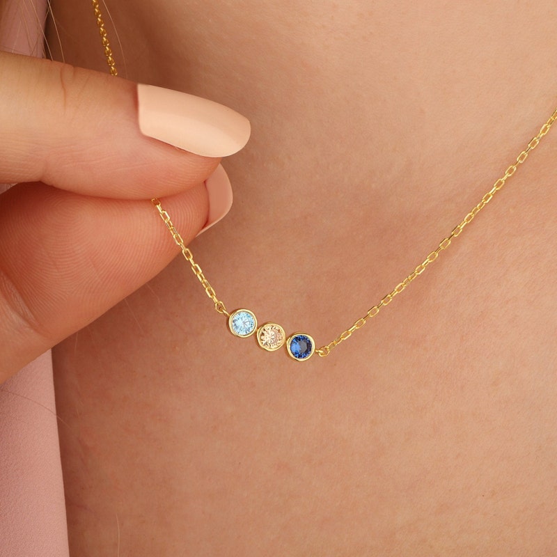 14k Gold Birthstone Necklace - Etsy