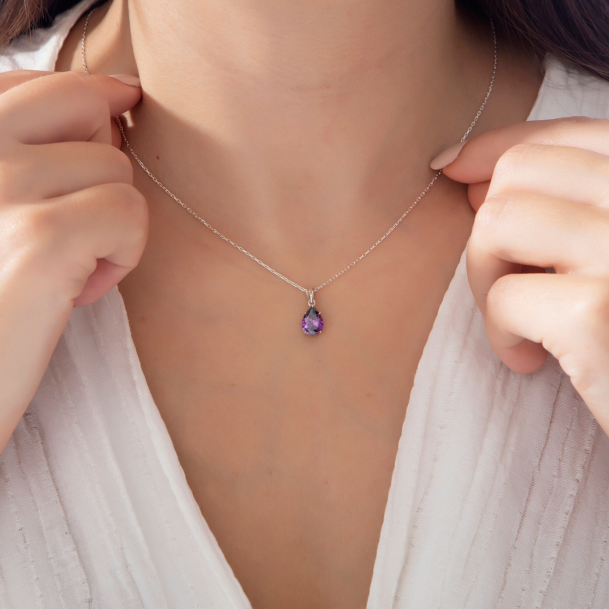 14K Gold Pear Birthstone Necklace: Teardrop Gemstone Pendant - Etsy