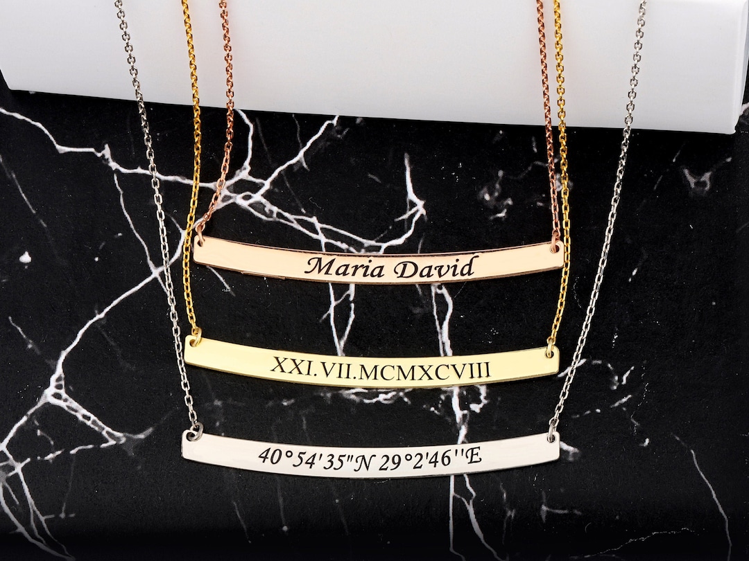 14K Gold Name Plate Necklace, Silver Name Pendant, Custom Made Name Bar ...