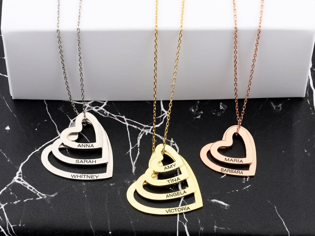 Pendentifs coeur en or, Collier prénom en argent gravé, Cadeaux ...