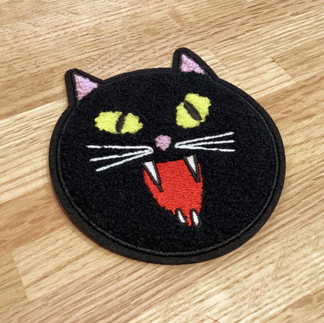 Black Cat Fuzzy Iron on Chenille Patch - Etsy