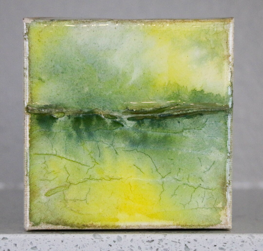 4 X 4 Textured Mixed Media Art in Green and Yellow - Etsy UK