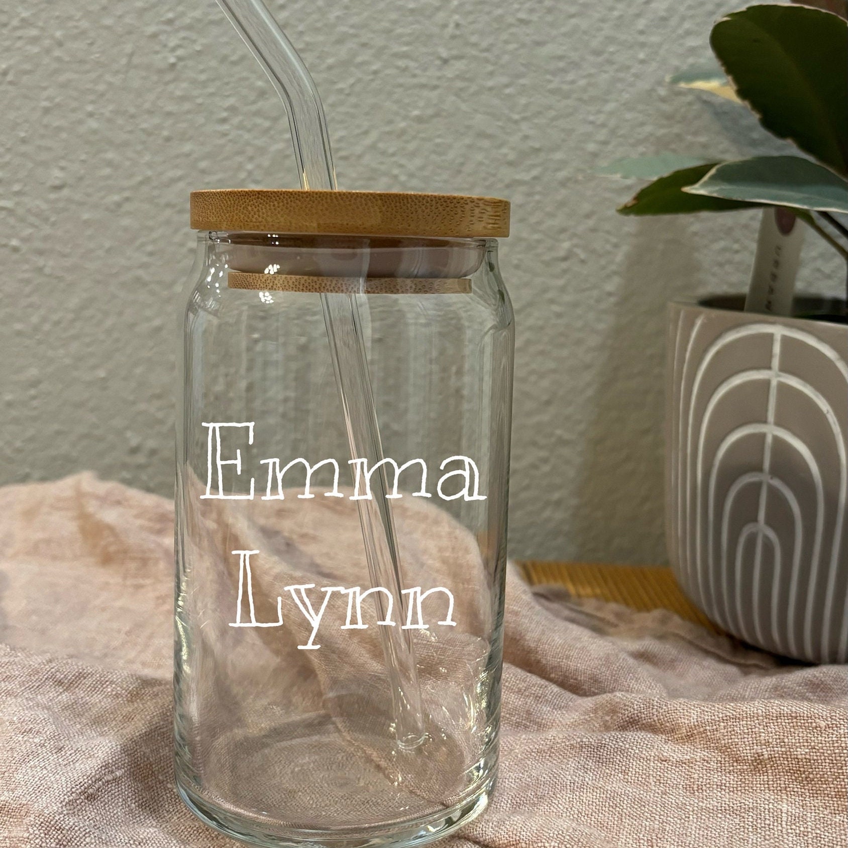 Personalized Glass Cup With Bamboo Lid and Straw - Etsy