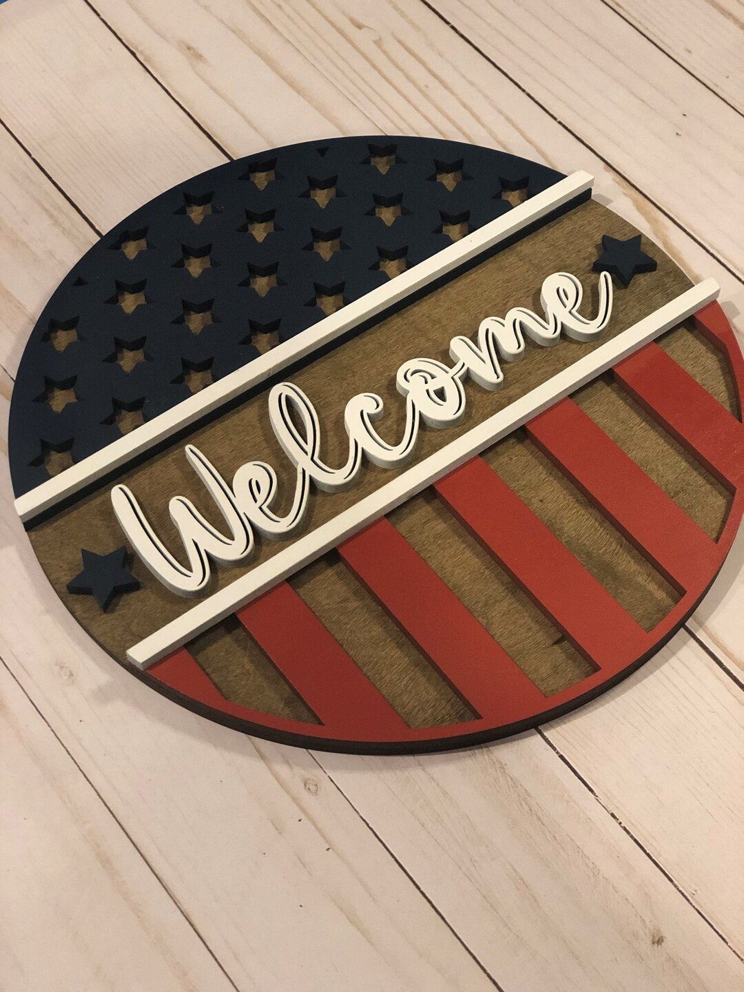 Patriotic Welcome Round USA Sign July 4th Decor Welcome Round Door ...