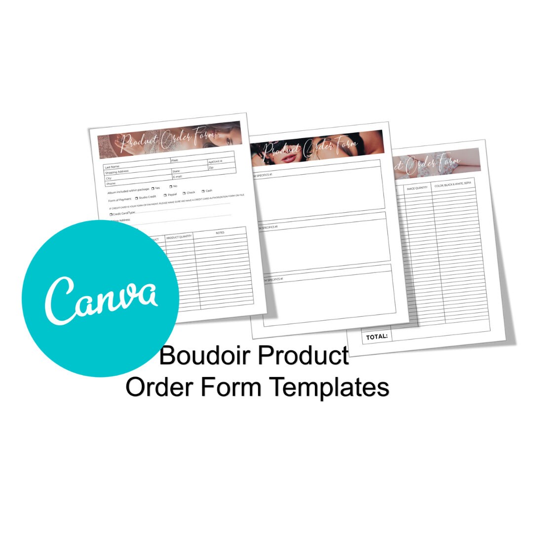 Boudoir Photography Product Order Form Template for CANVA, Boudoir ...