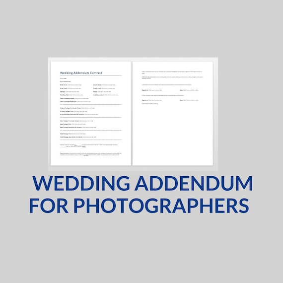 Wedding Addendum Contract Wedding Photographer Contract - Etsy