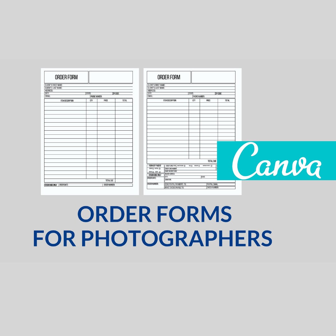 Photography Order Form Templates for CANVA, Photographer, Picture Order ...