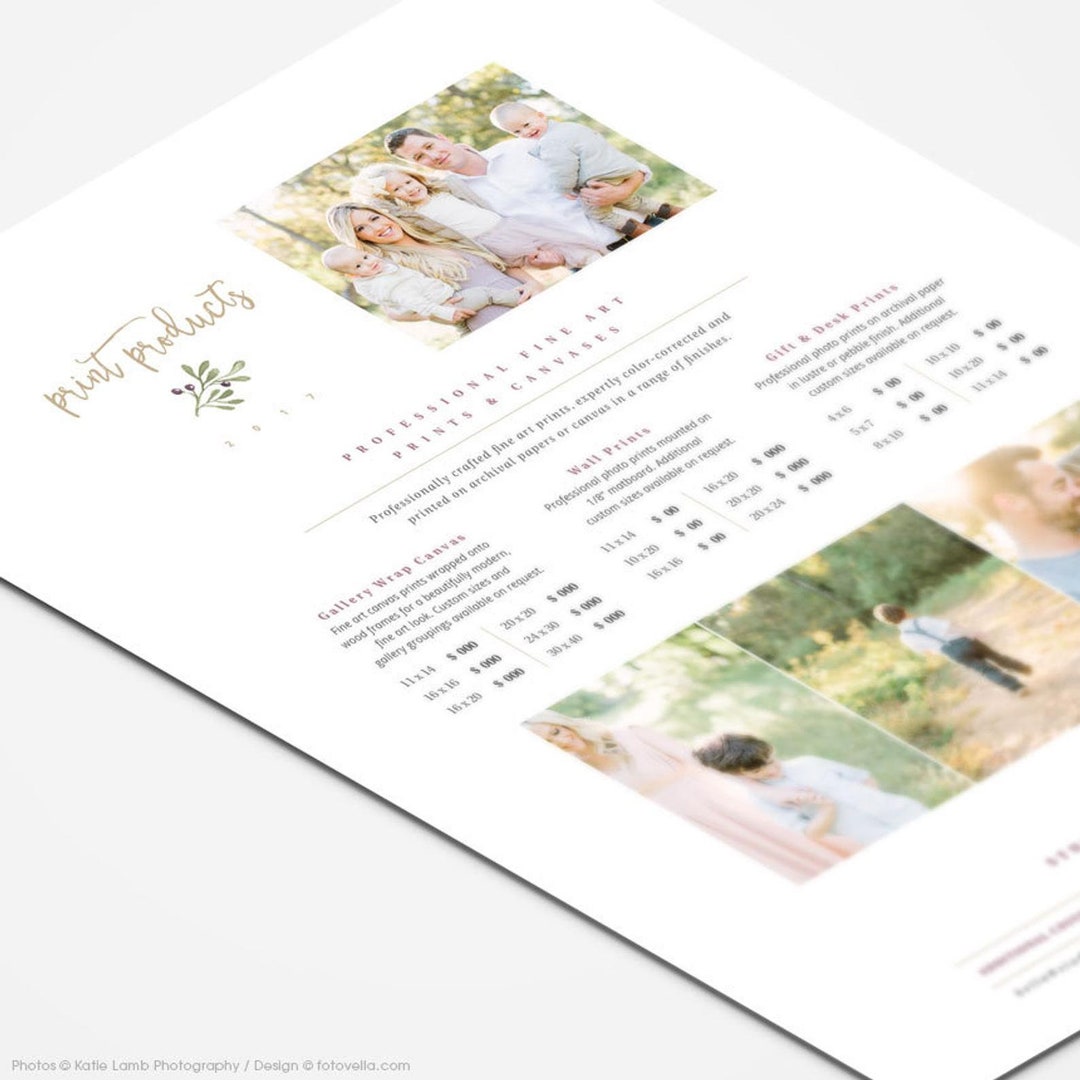 Photographer Price List Template Photography Pricing Template ...