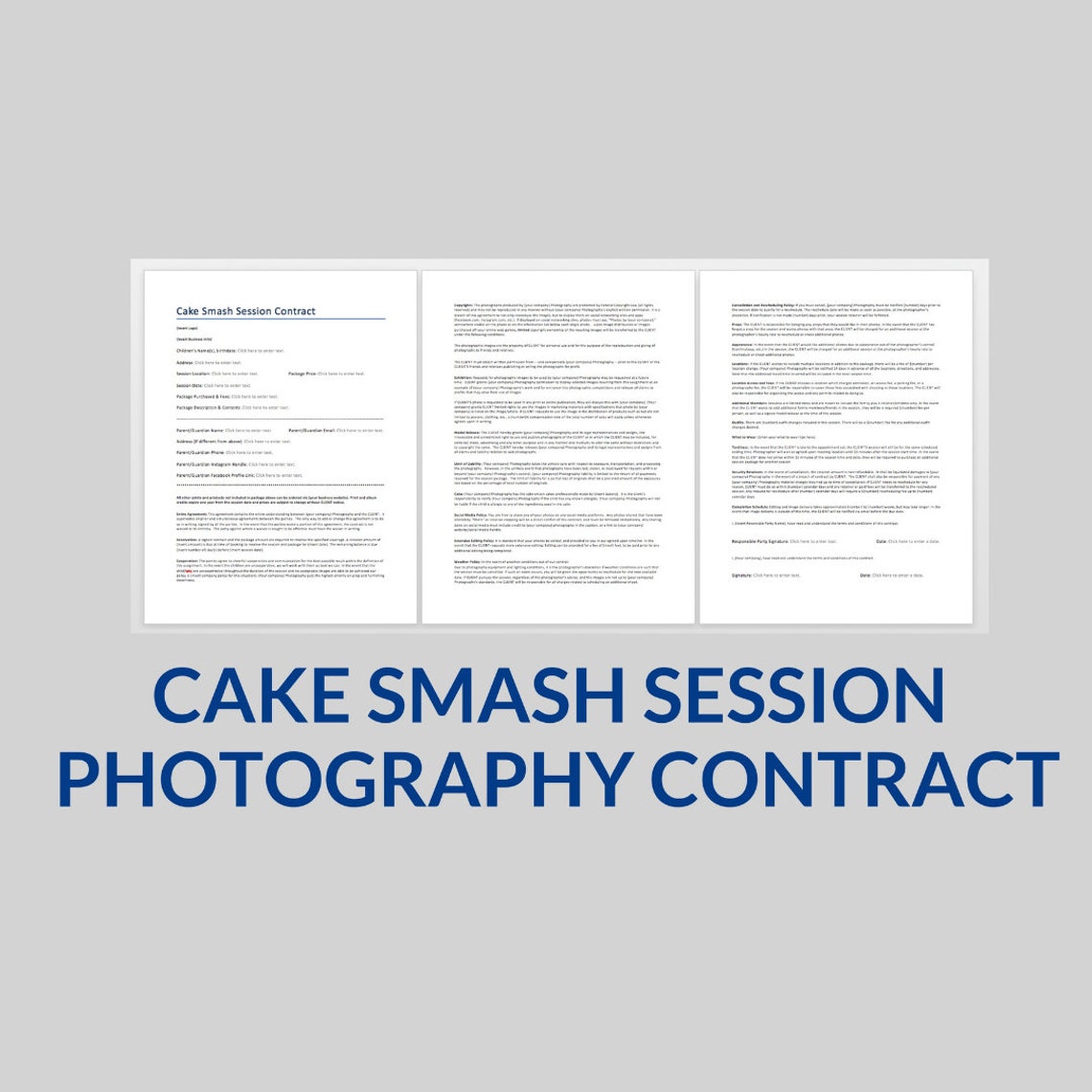 Cake Smash Photography Contract Template, Session Agreement ...